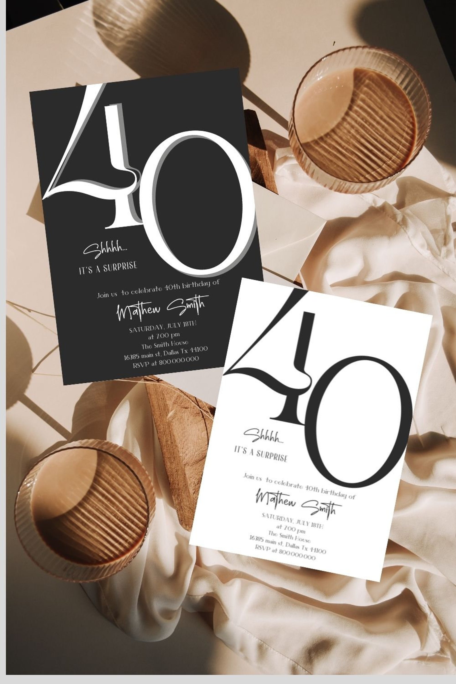 Editable and Printable 40th Elegant Birthday Invitation - Etsy