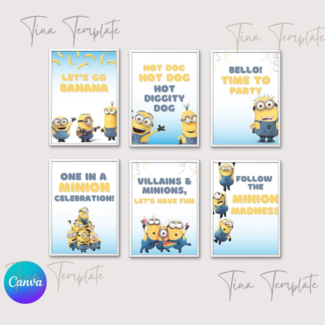 Minion Birthday Party Sign Bundle Template, Minion Birthday Party ...