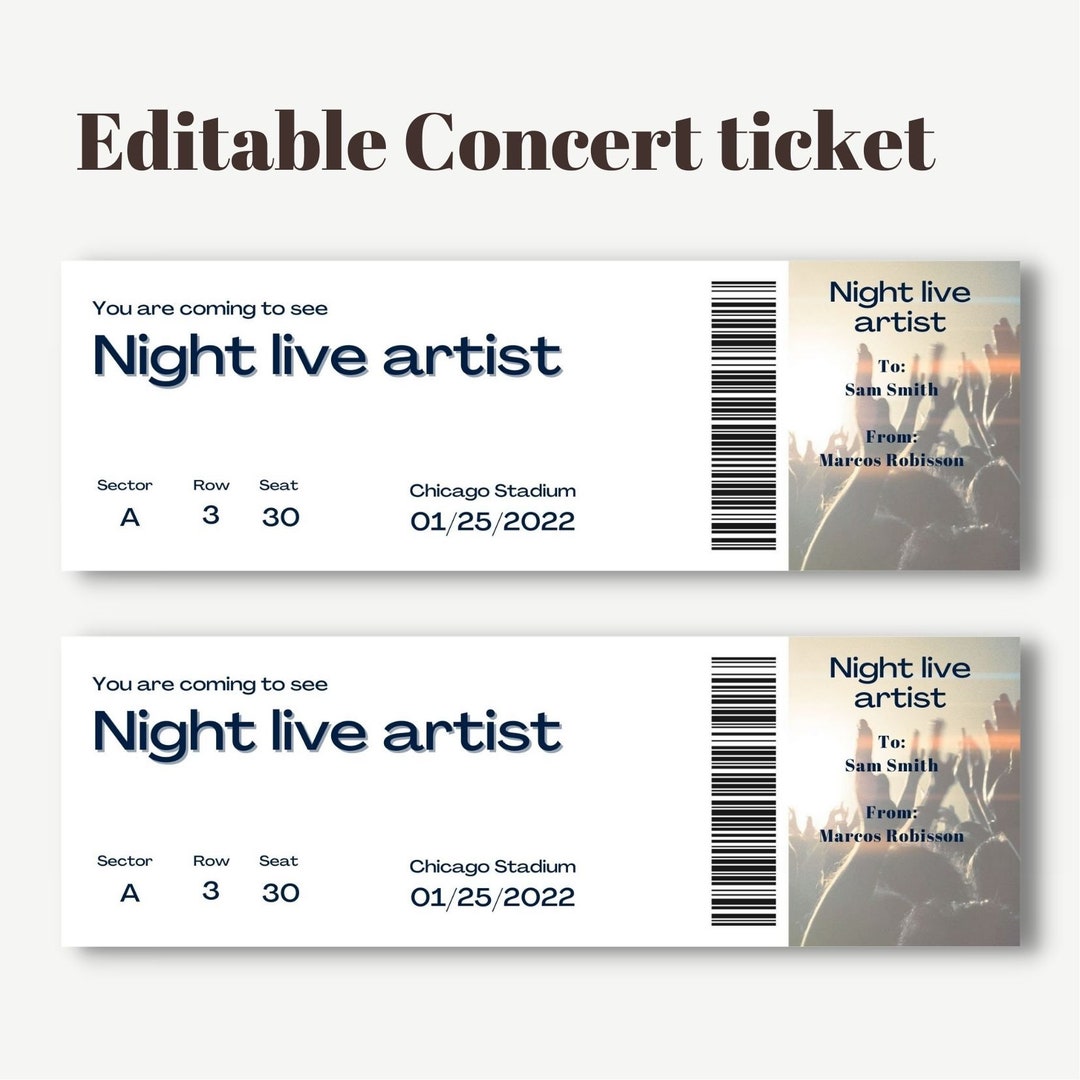 Concert Ticket Editable Template, Gift for Her Idea, Gift for Him, San ...