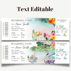 Printable and Editable Hawaii Surprise Boarding Pass Ticket, Trip ...