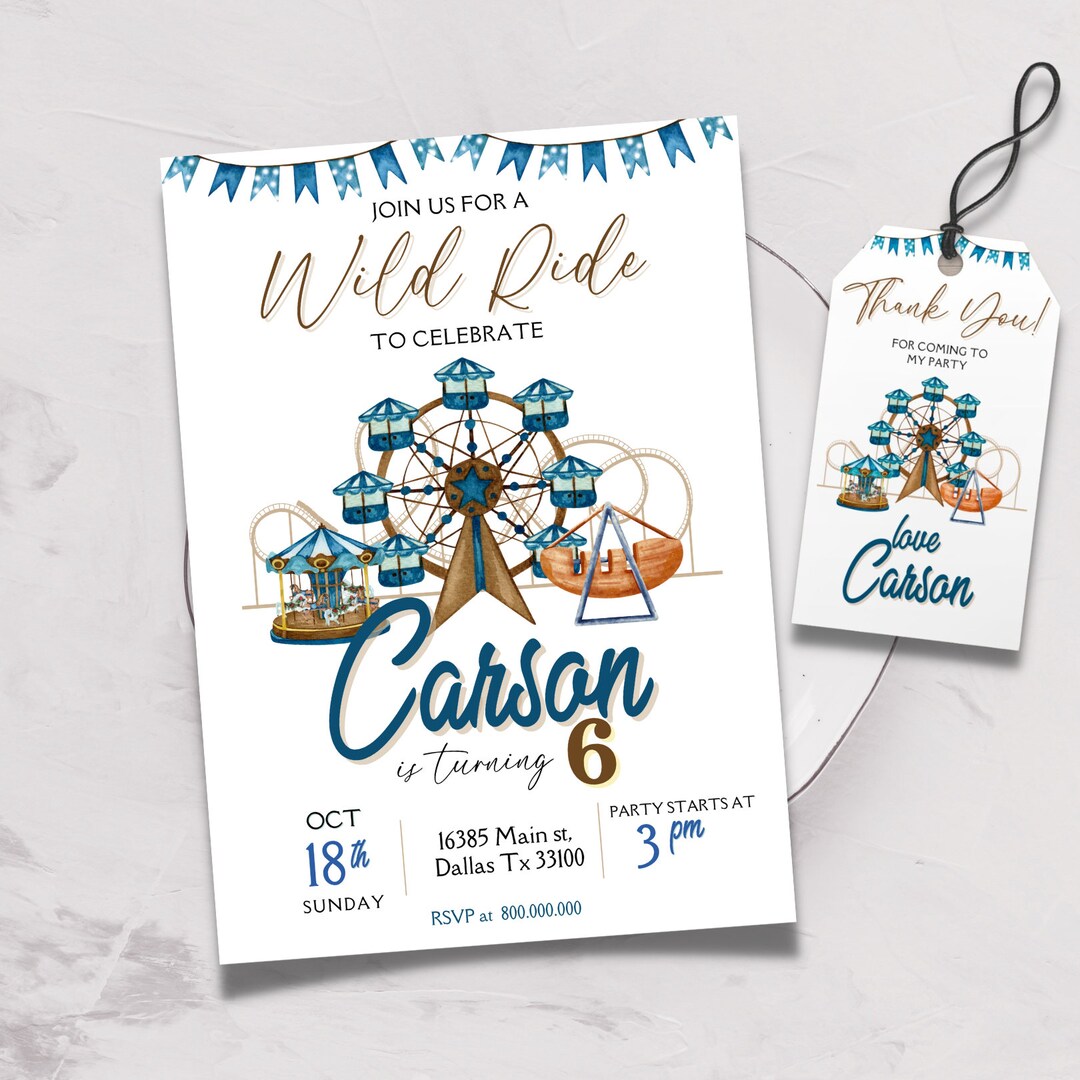 Editable and Printable Amusement Park Birthday Invitation Template ...