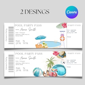 Printable and Editable Pool Party Pass Ticket, Summer Pool Party Ticket ...