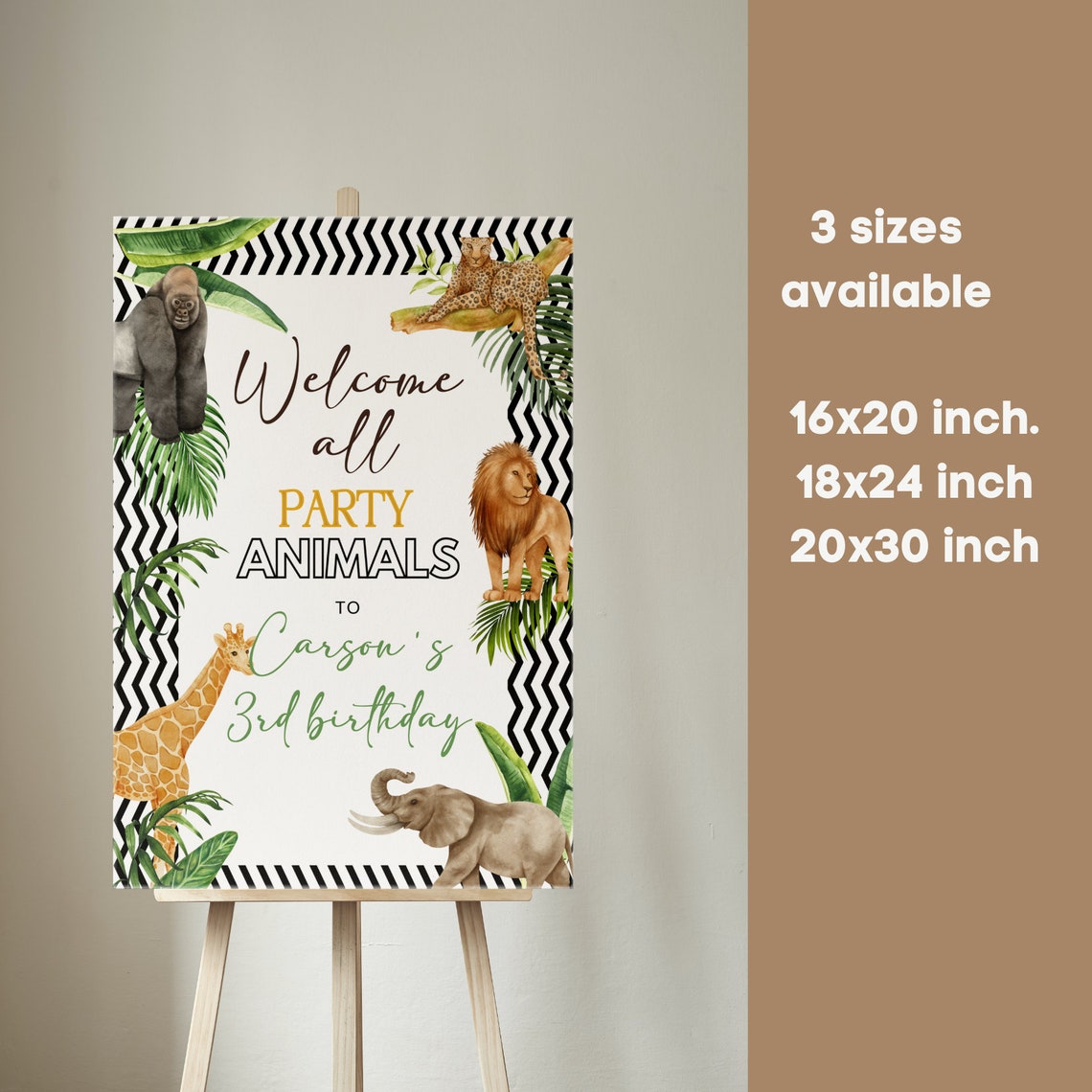Editable Modern Party Animals Kid Birthday Welcome Sign Template ...