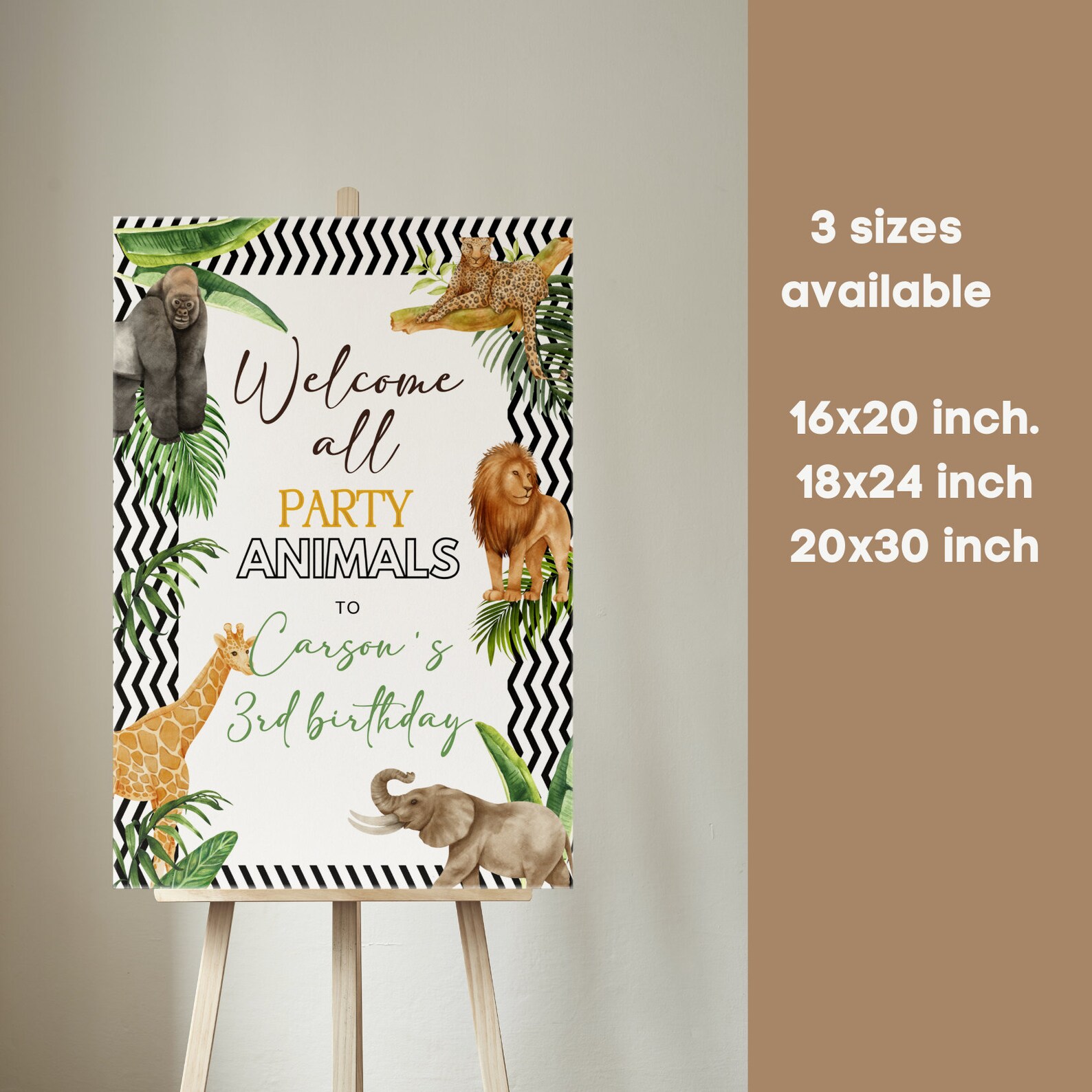 Editable Modern Party Animals Kid Birthday Welcome Sign Template ...