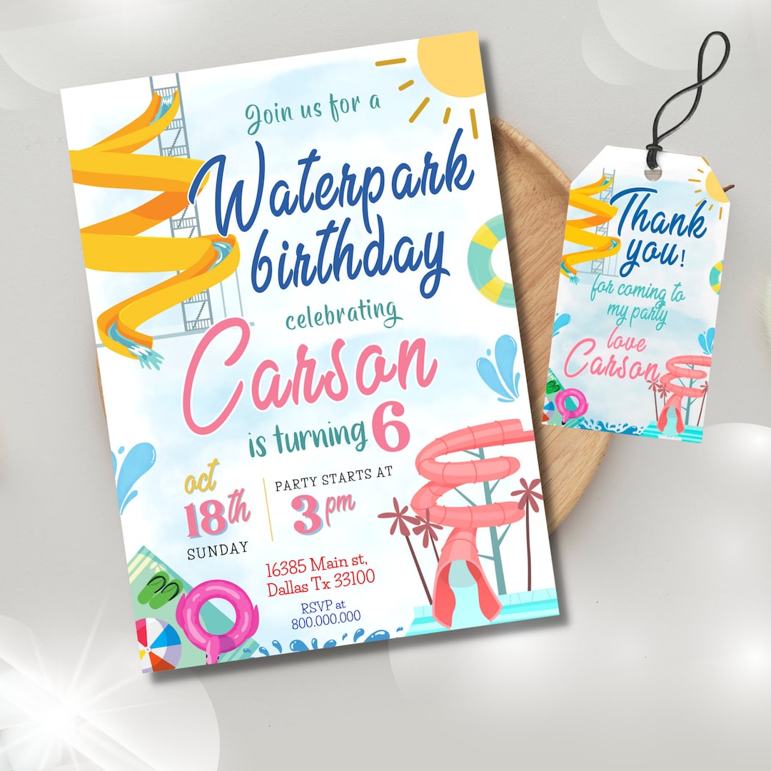Editable and Printable Waterpark Party Invitation Template, Waterslide ...