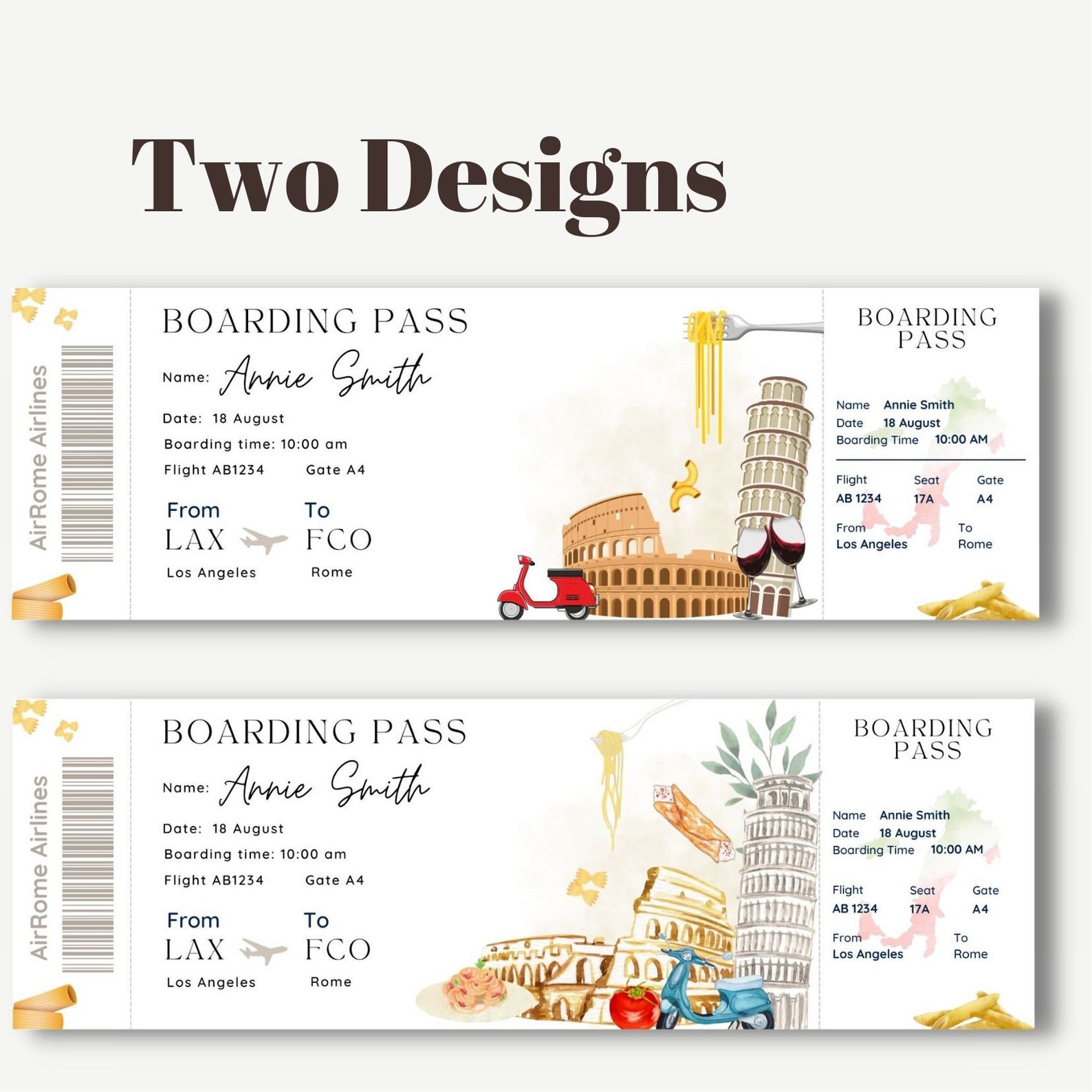 Editable Italy Trip Boarding Pass Template Printable Airline - Etsy