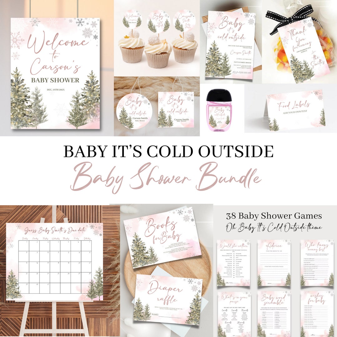 Editable Baby It's Cold Outside Baby Shower Bundle, Pink Winter Bundle ...