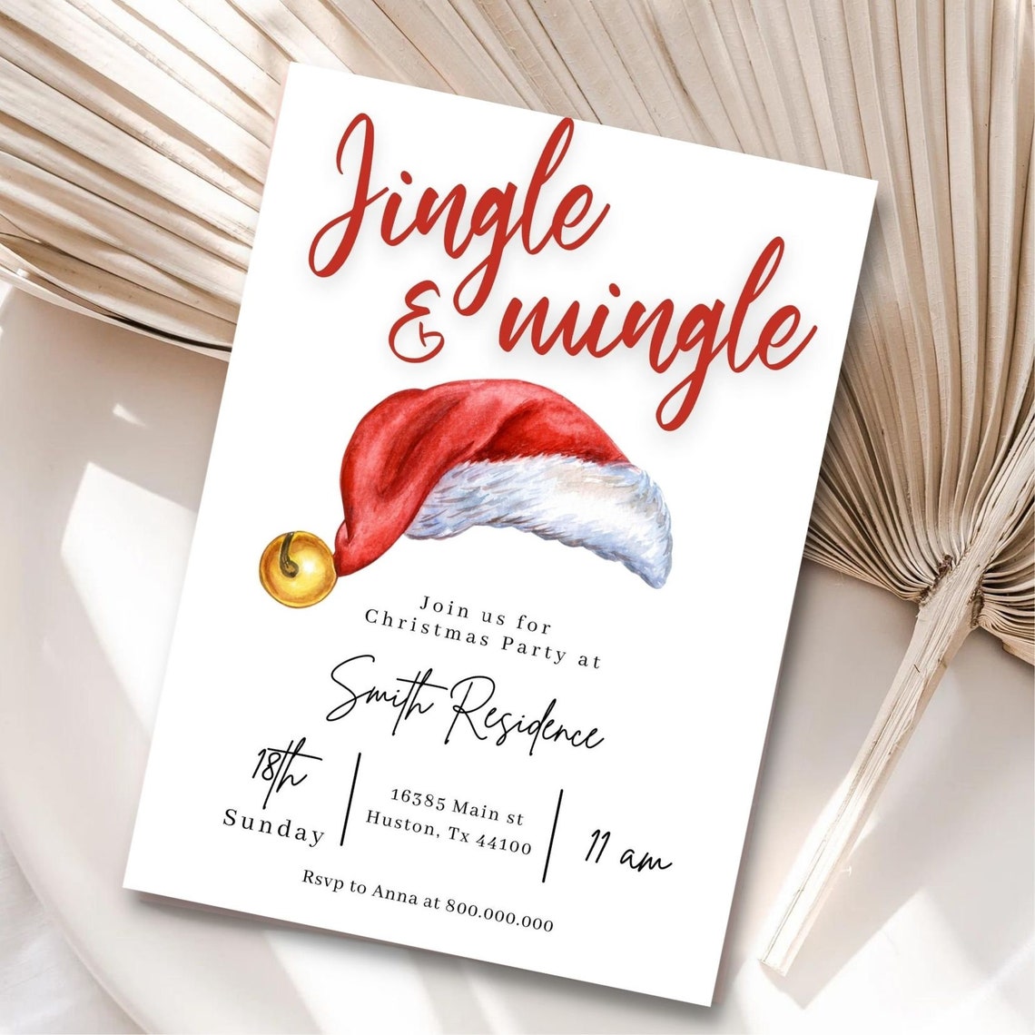 Editable and Printable Santa Hat Christmas Party Invitation Template ...