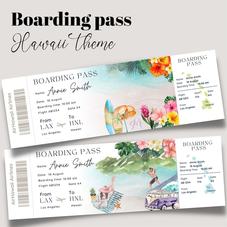 Printable and Editable Hawaii Surprise Boarding Pass Ticket, Trip ...