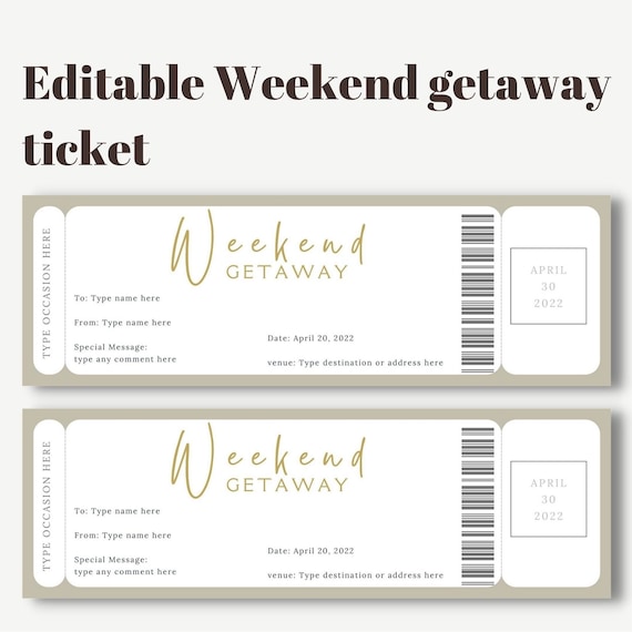 Editable and Printable Weekend Getaway Ticket Template Modern | Etsy