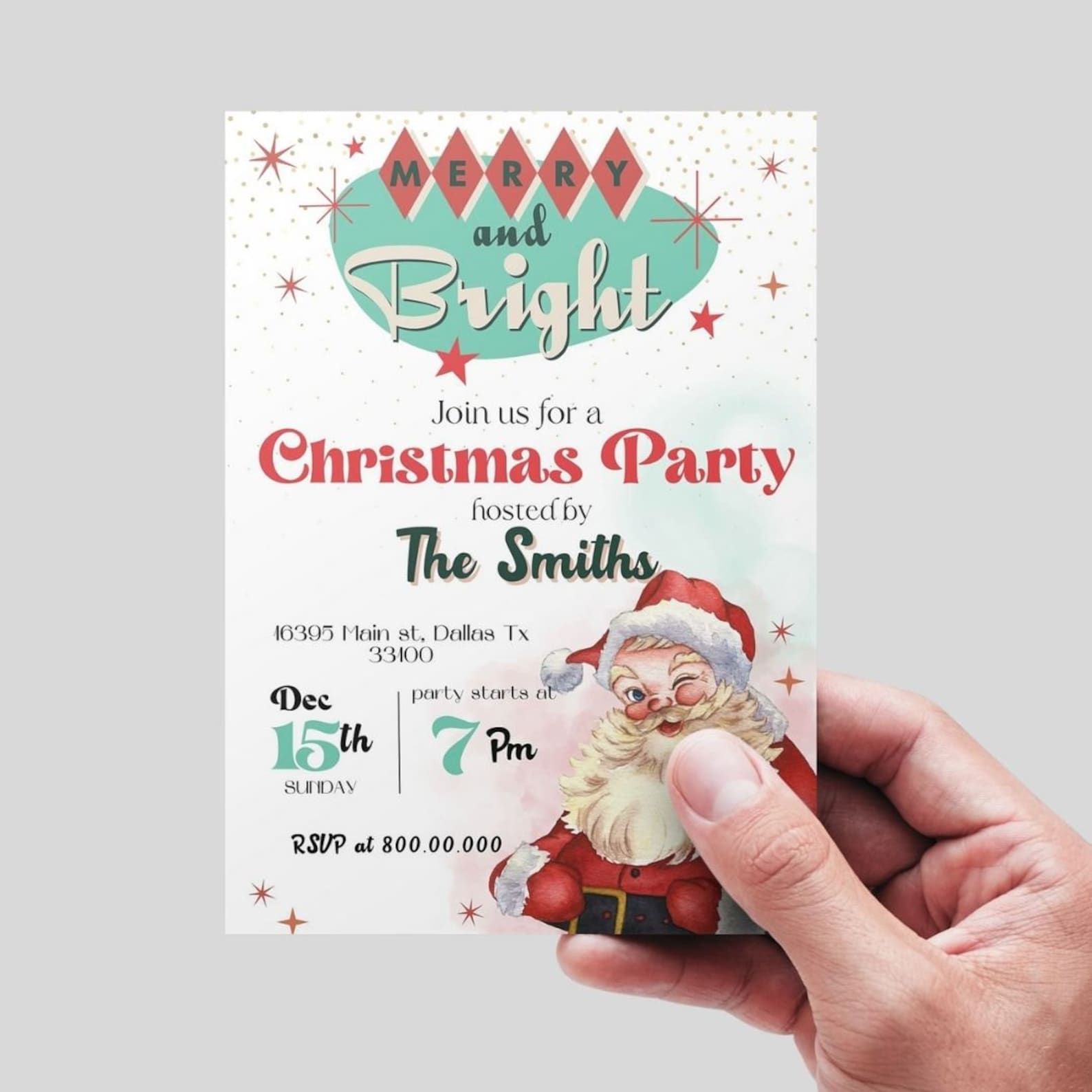 Editable and Printable Merry and Bright Retro Santa Party - Etsy