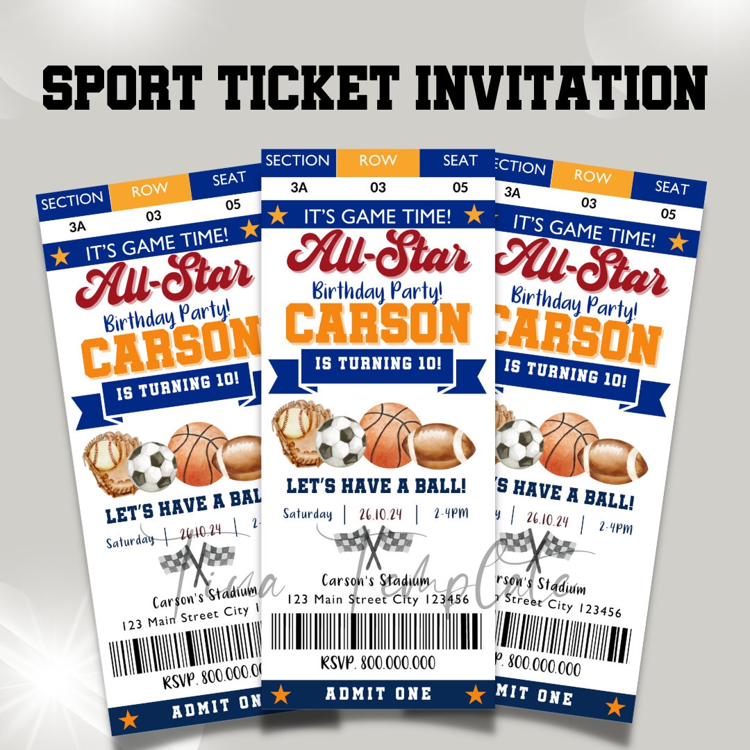 Editable and Printable Sports Ticket Invitation Template, Sports ...