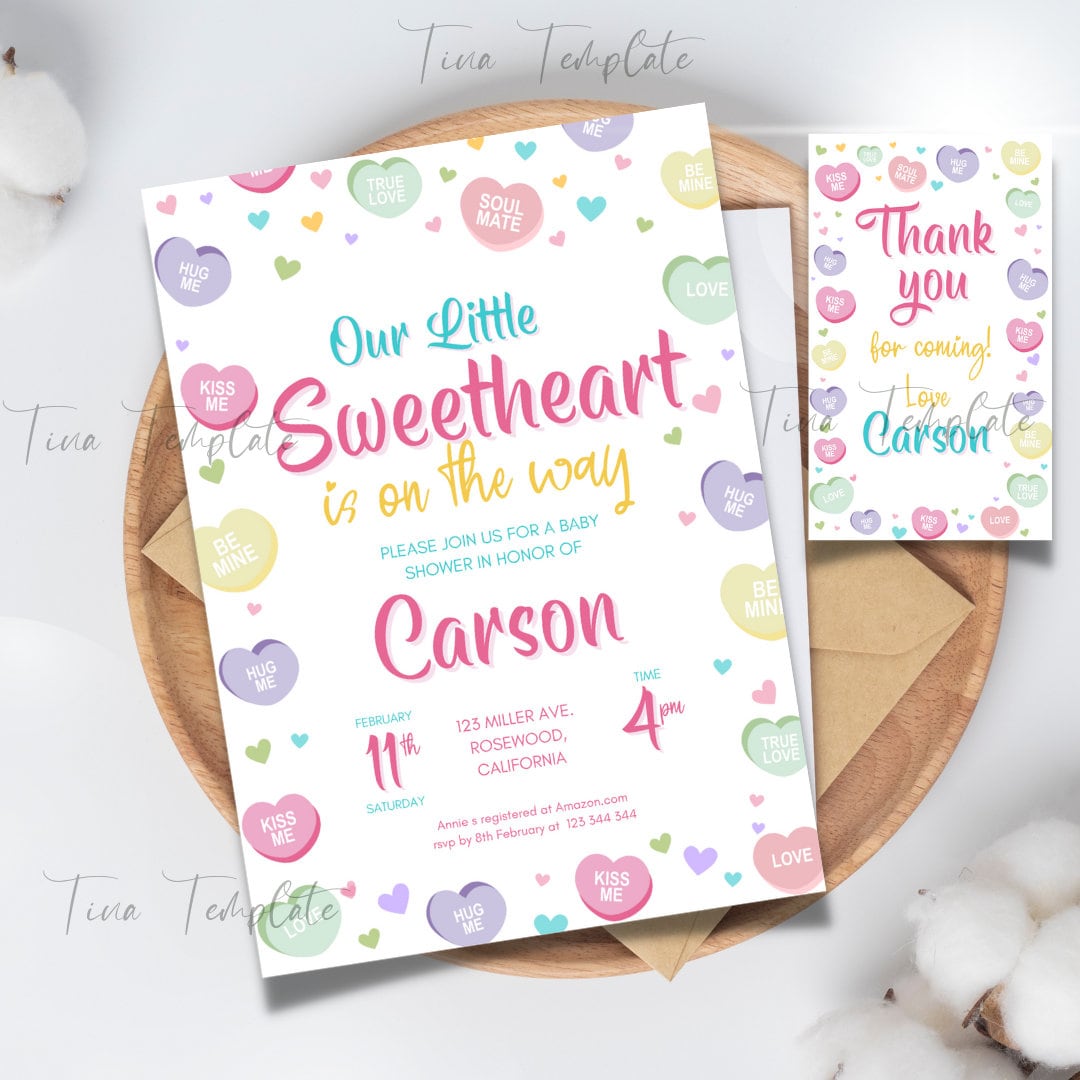 Editable Our Little Sweetheart is on the Way Conversation Hearts Baby ...