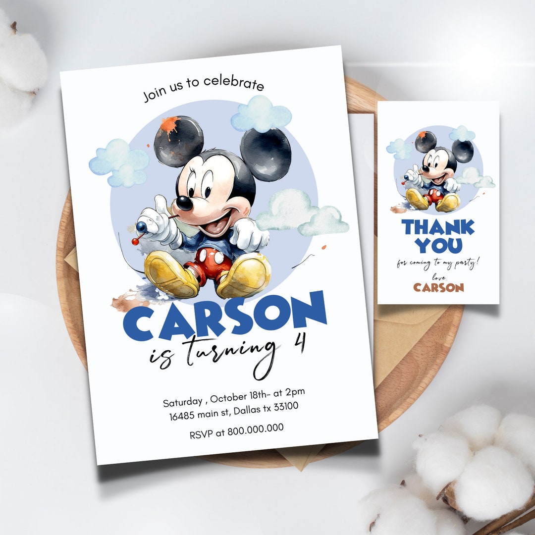 Editable and Printable Mouse Watercolor Birthday Invitation Template ...