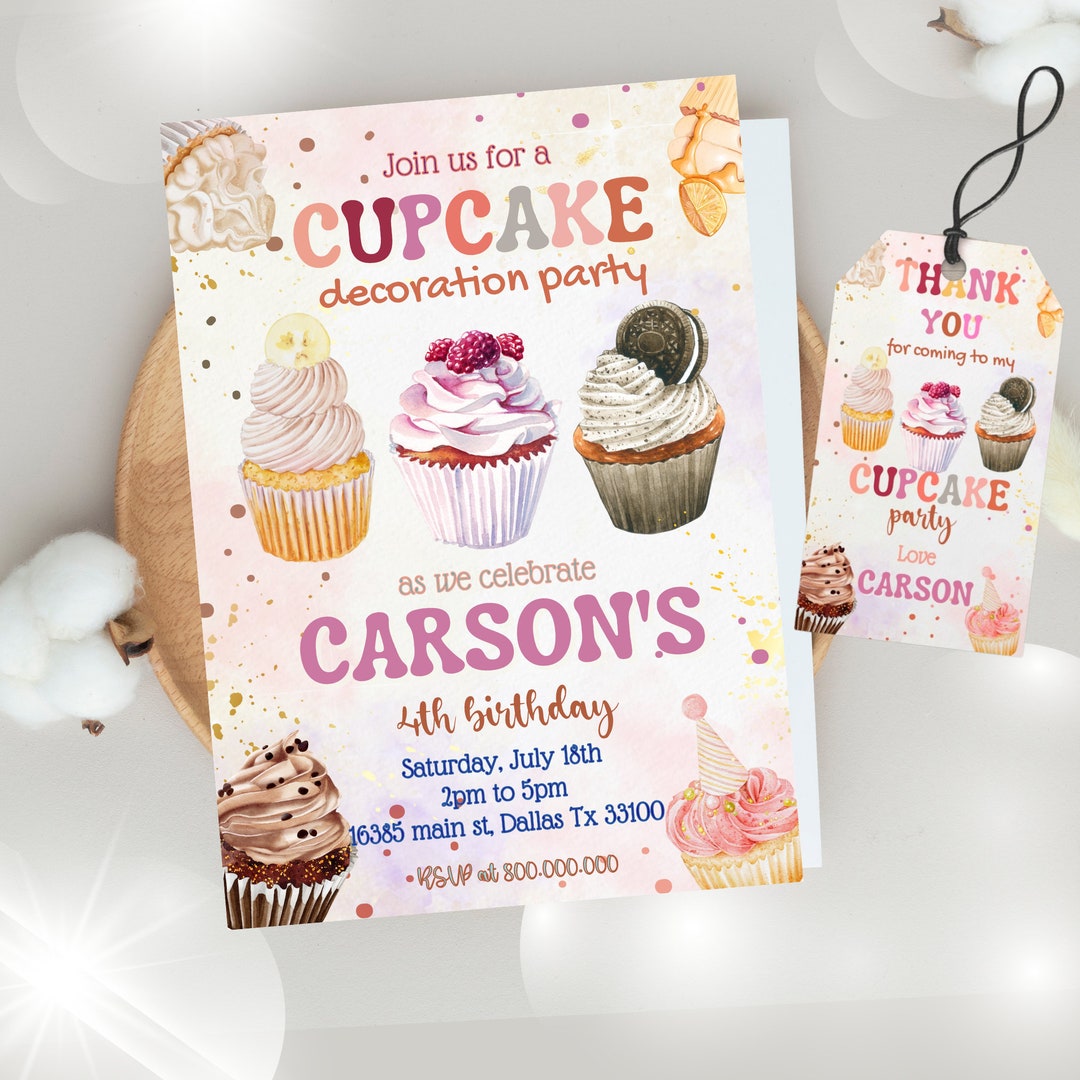 Editable and Printable Cupcakes Kid Birthday Invitation Template ...
