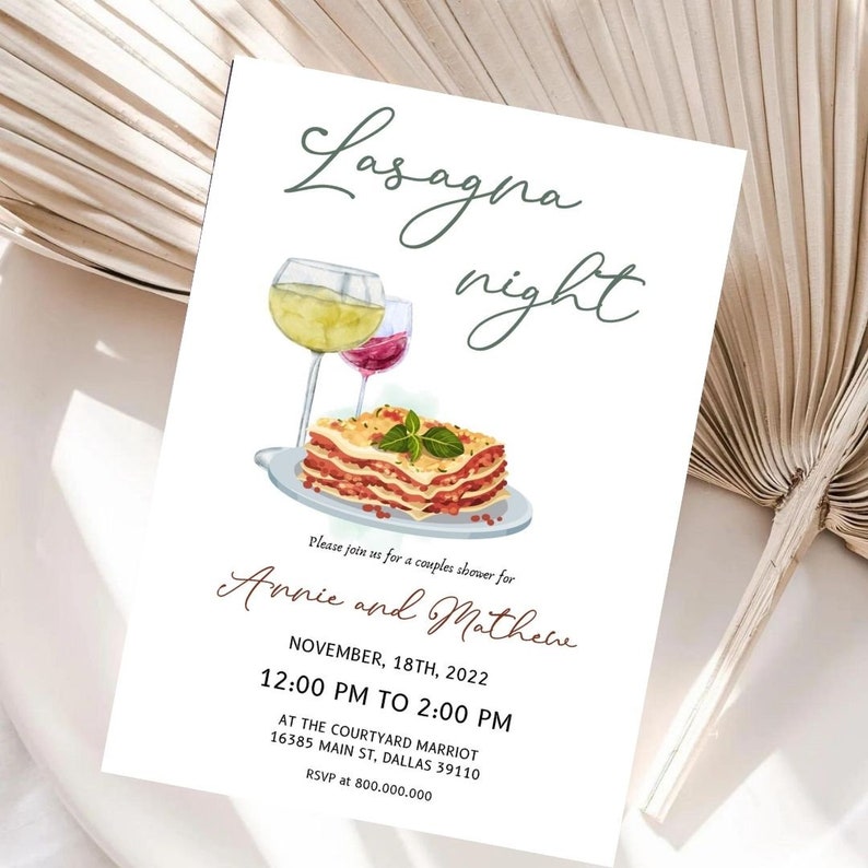 Printable Lasagna and Wine Night Minimalist Invitation Template ...