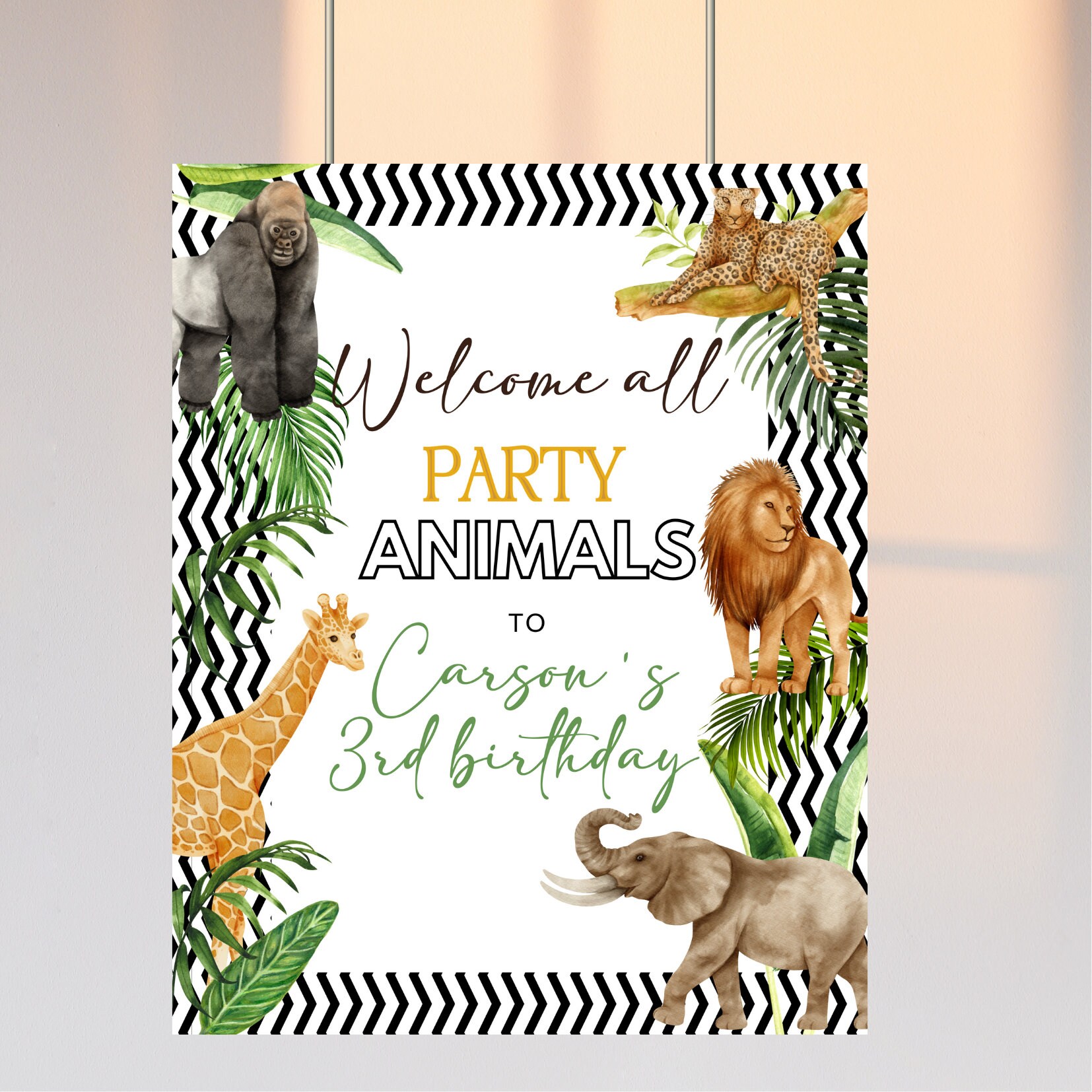 Editable Modern Party Animals Kid Birthday Welcome Sign Template ...