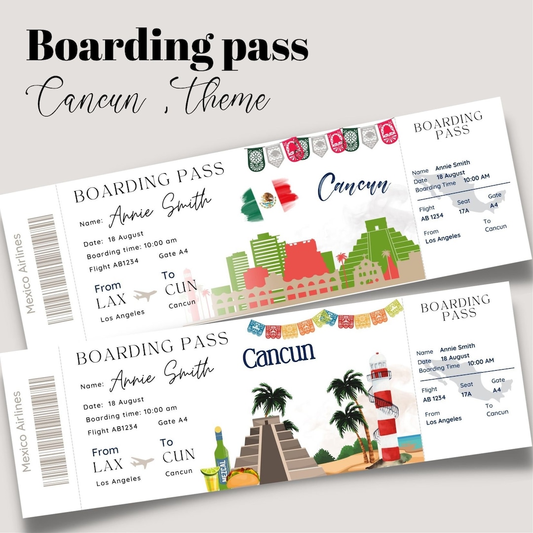 Printable and Editable Cancun Surprise Boarding Pass Ticket, Trip ...