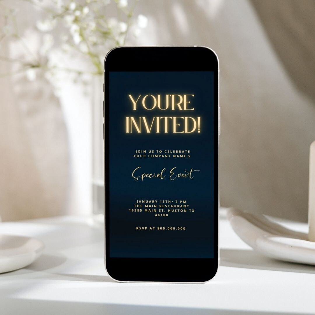 Editable Modern Gold Light Business Invitation Template, Mobile Any ...