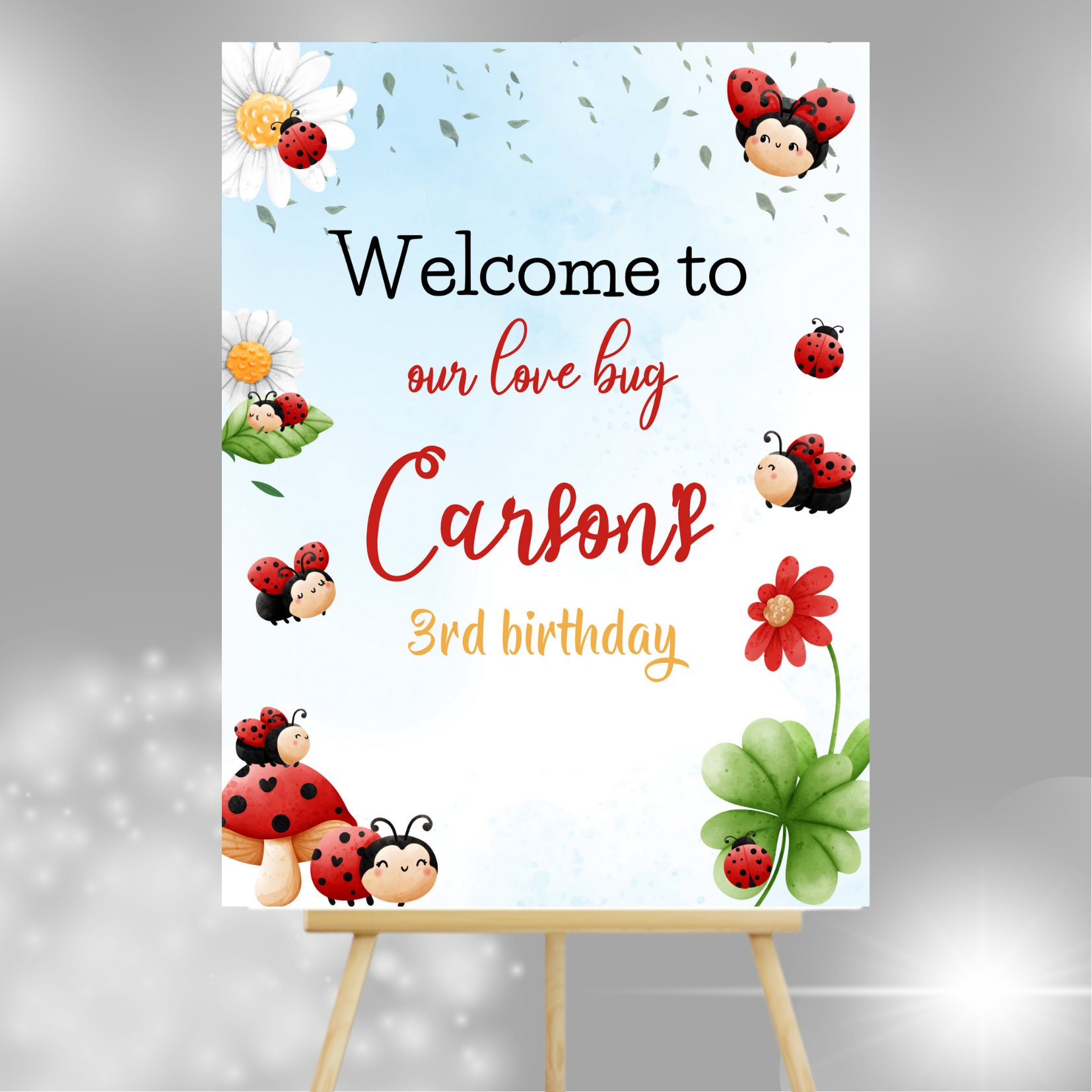Editable and Printable Lady Bug Birthday Welcome Sign Lady - Etsy