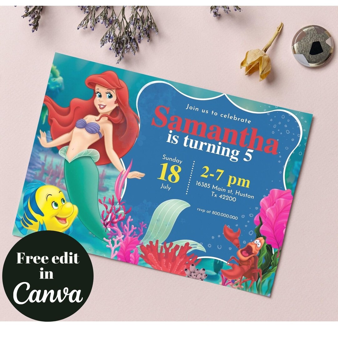 Editable and Printable Little Mermaid Princess Birthday Invitation ...
