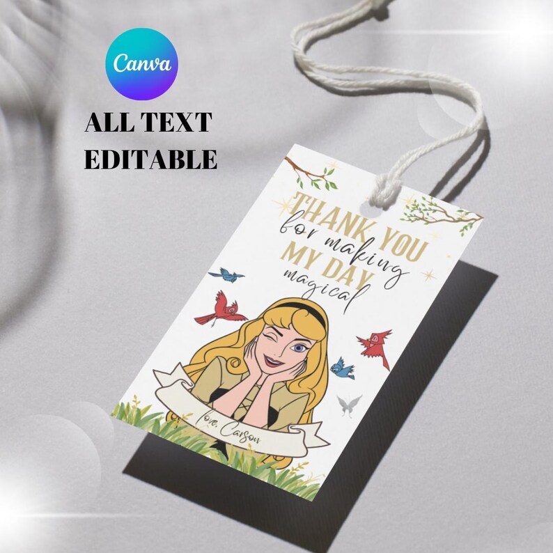 Aurora Birthday Thank You Tags Template, Sleepy Princess Girl Birthday ...