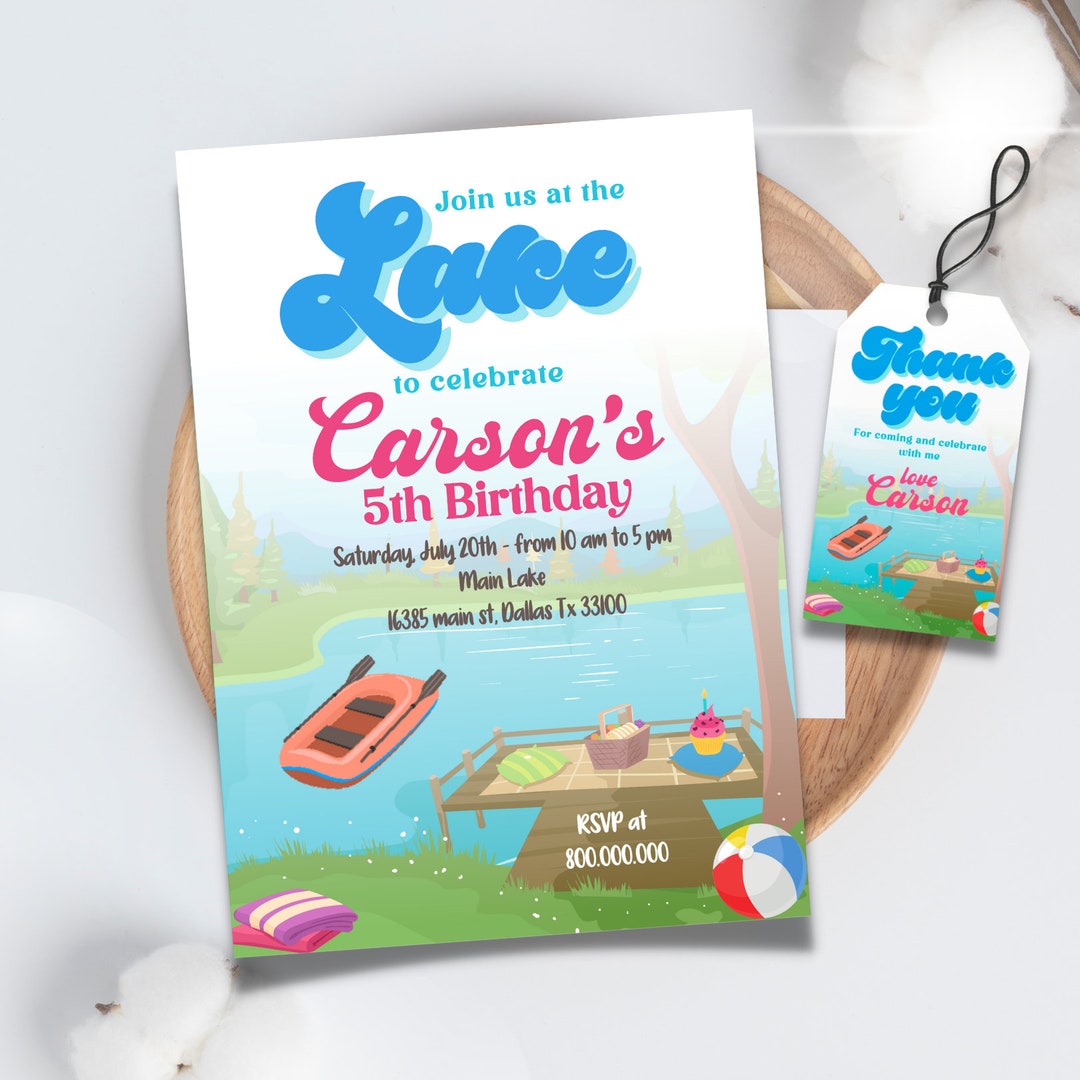 Editable and Printable Lake Birthday Party Invitation Template, Boat Lake Birthday Party, Summer ...