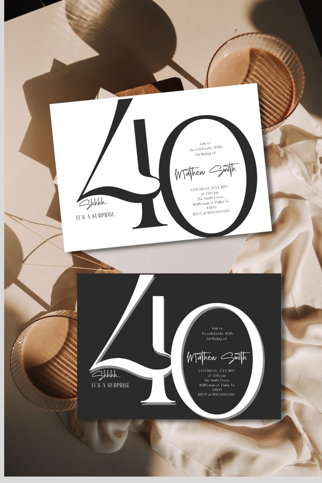Editable and Printable 40th Elegant Birthday Invitation Template, Adult ...