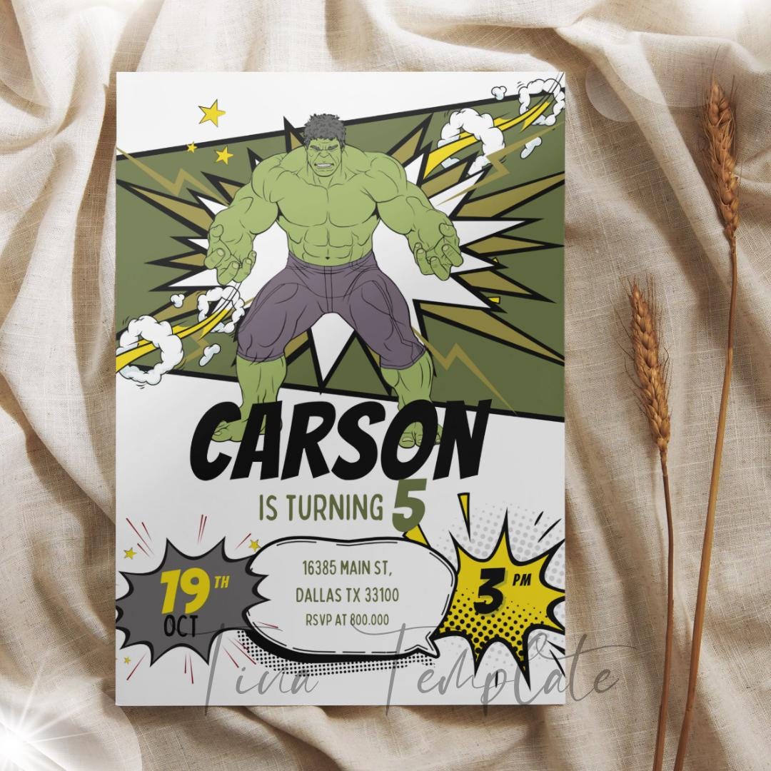 Editable Hulk Birthday Party Invitation Template, Hulk Party Any Age ...