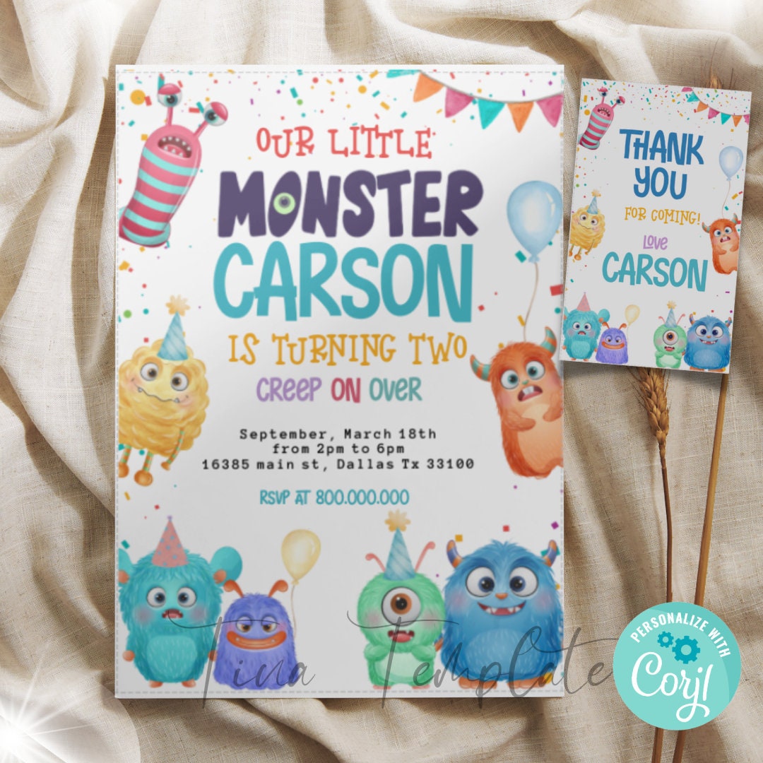 Editable and Printable Monster Party Invitation Template, Monster ...