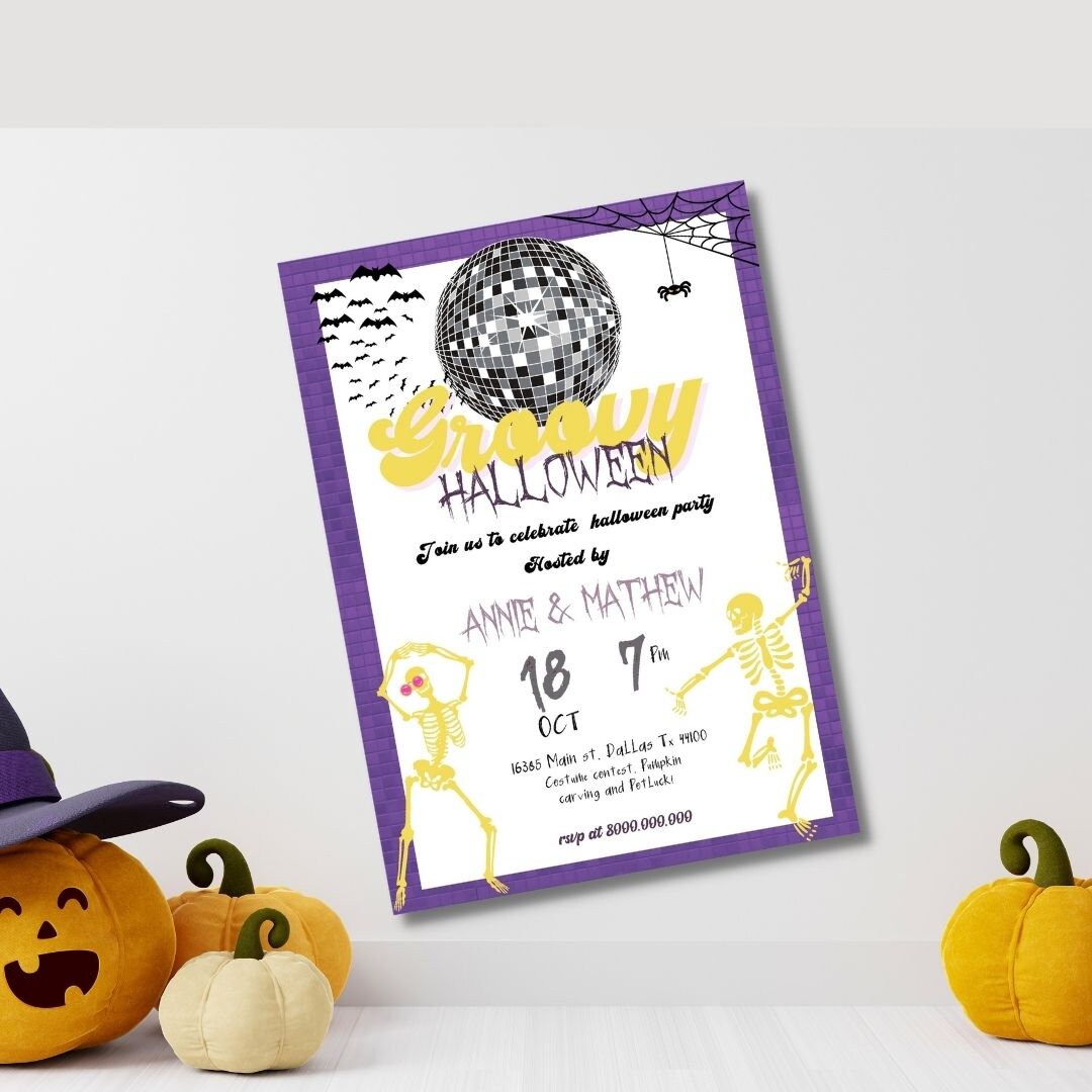 Editable and Printable Groovy Halloween Party Invitation Template ...