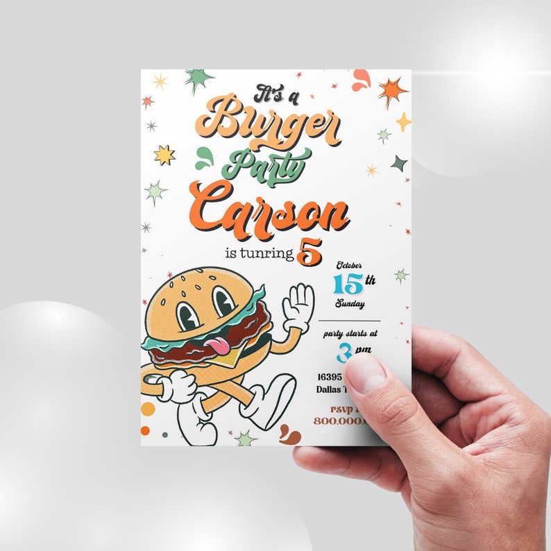 Editable and Printable Burger Party Invitation Template Retro - Etsy