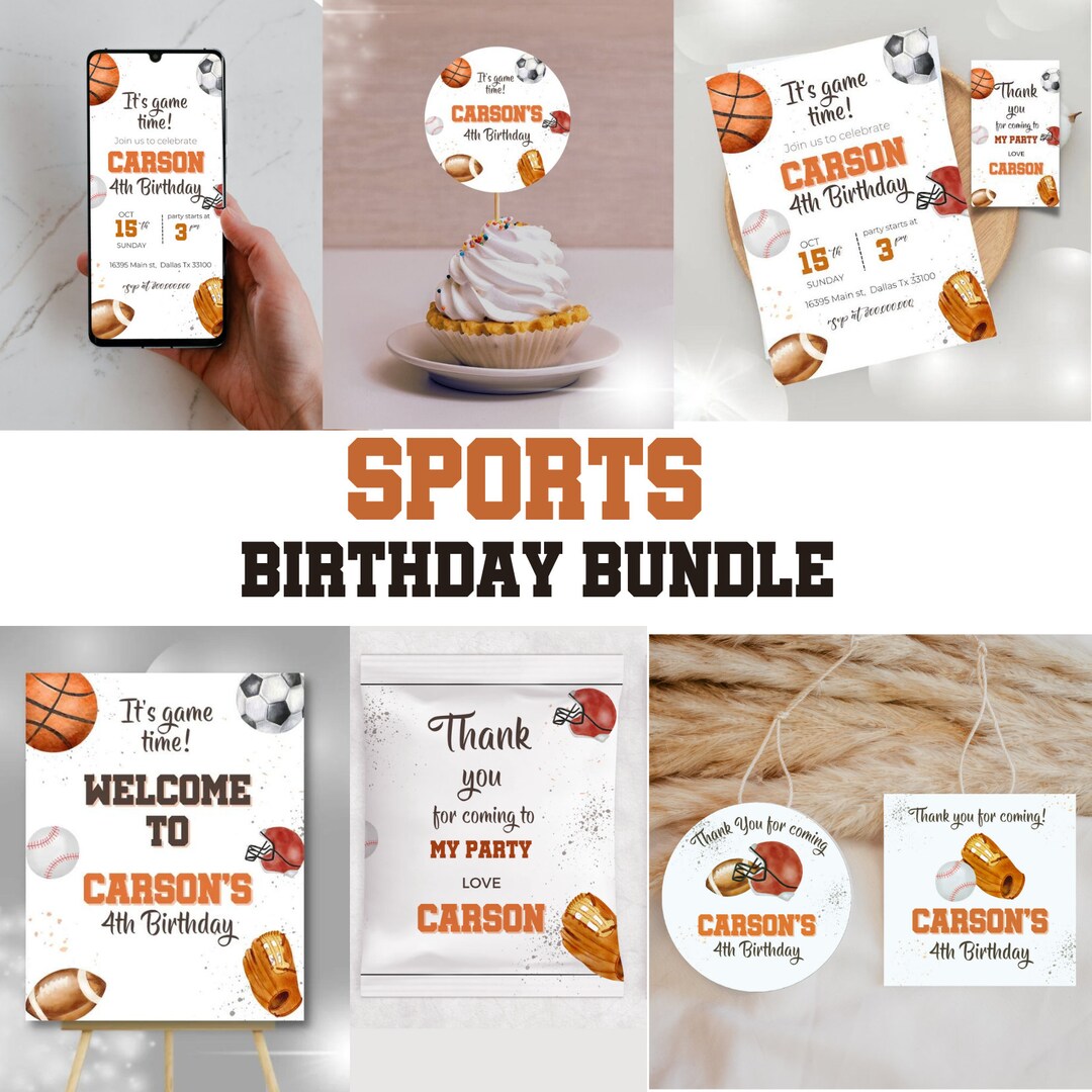 Editable and Printable Sport Birthday Party Bundle Template, It's Game ...