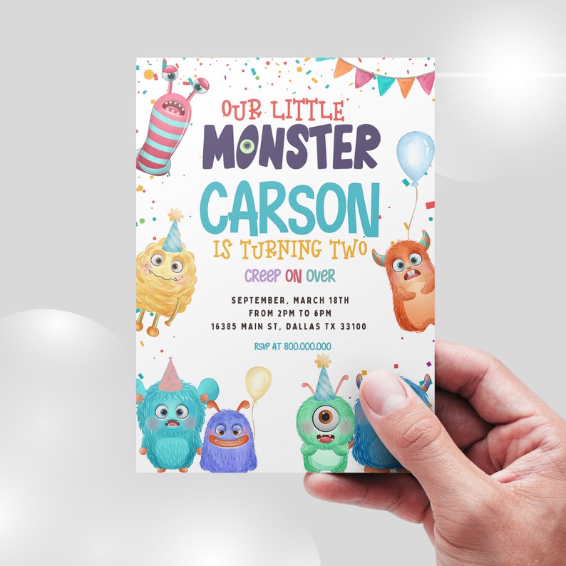 Editable and Printable Monsterparty Invitation Template, Monster ...