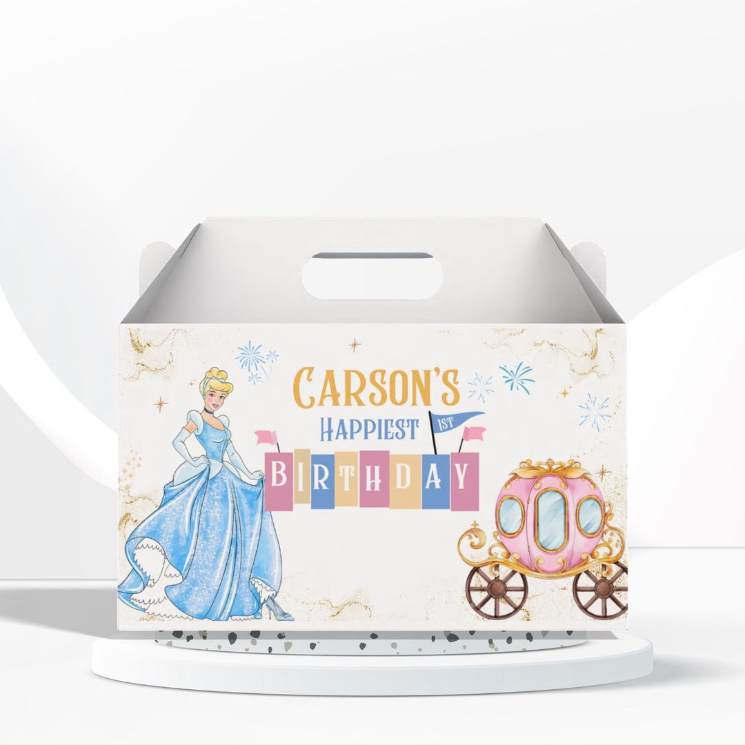 Editable Cinderella Birthday Box Label Template, Princess Cinderella ...