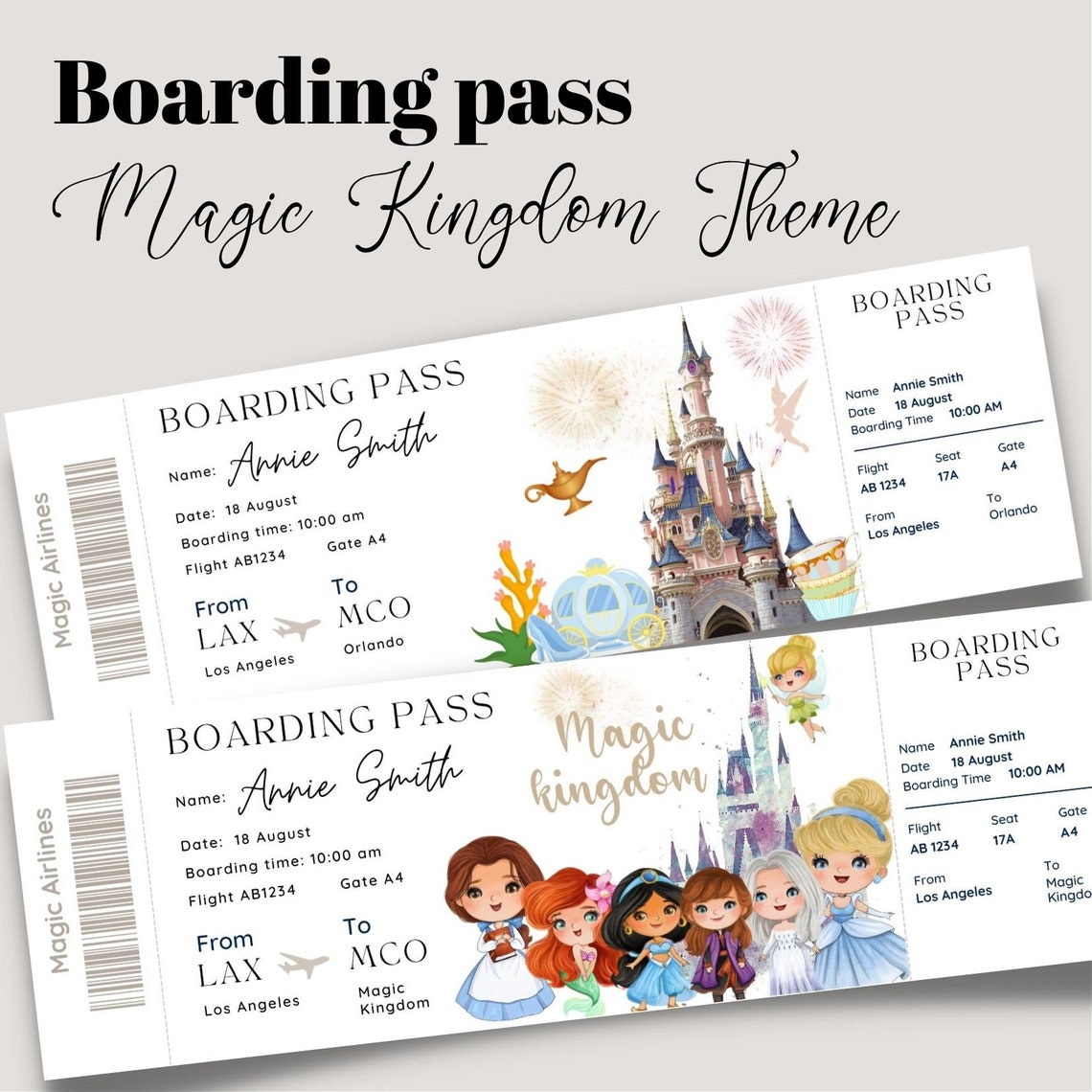 Printable Ticket to Magic Kingdom Editable, Boarding Pass to Park Theme ...
