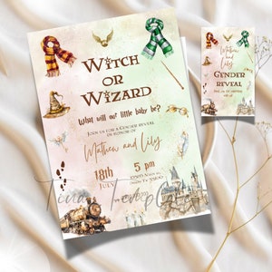 Editable Witch or Wizard Gender Reveal Invitation Template, Magical Boy ...