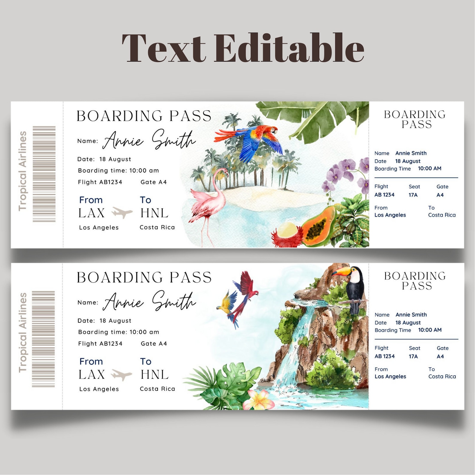Printable and Editable Tropical Surprise Boarding Pass Ticket, Trip ...