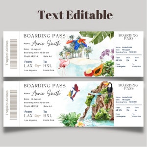 Printable and Editable Tropical Surprise Boarding Pass Ticket, Trip ...