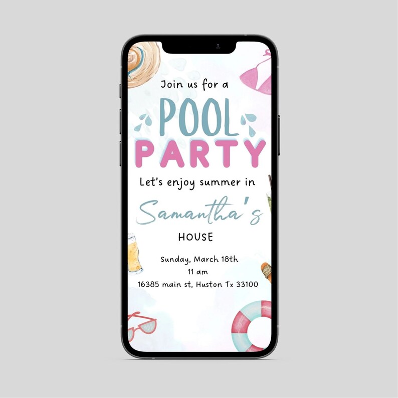 Electronic Girl Pool Party Reunion Invitation Template Mobile | Etsy