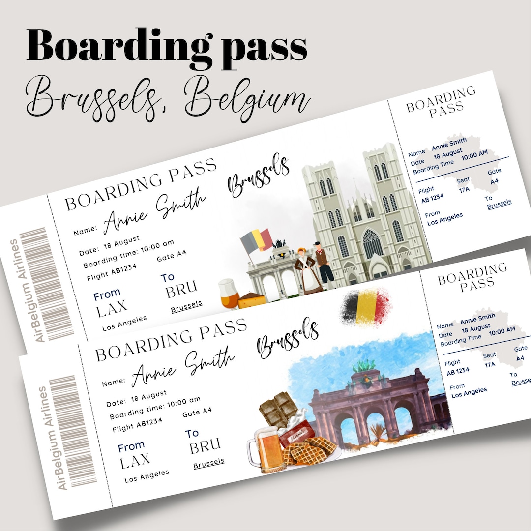 Printable and Editable Brussels Belgium Surprise Boarding Pass Ticket ...