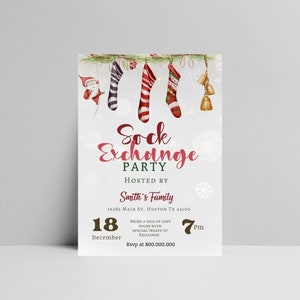 Sock Exchange Christmas Party Digital Invitation Template, Sock ...
