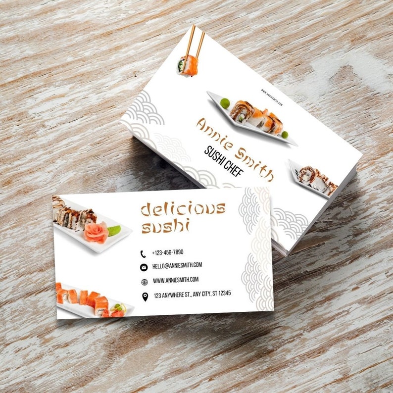 Editable and Printable Sushi Chef Business Card Template - Etsy