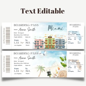 Printable and Editable Miami Surprise Boarding Pass Ticket, Trip Ticket ...