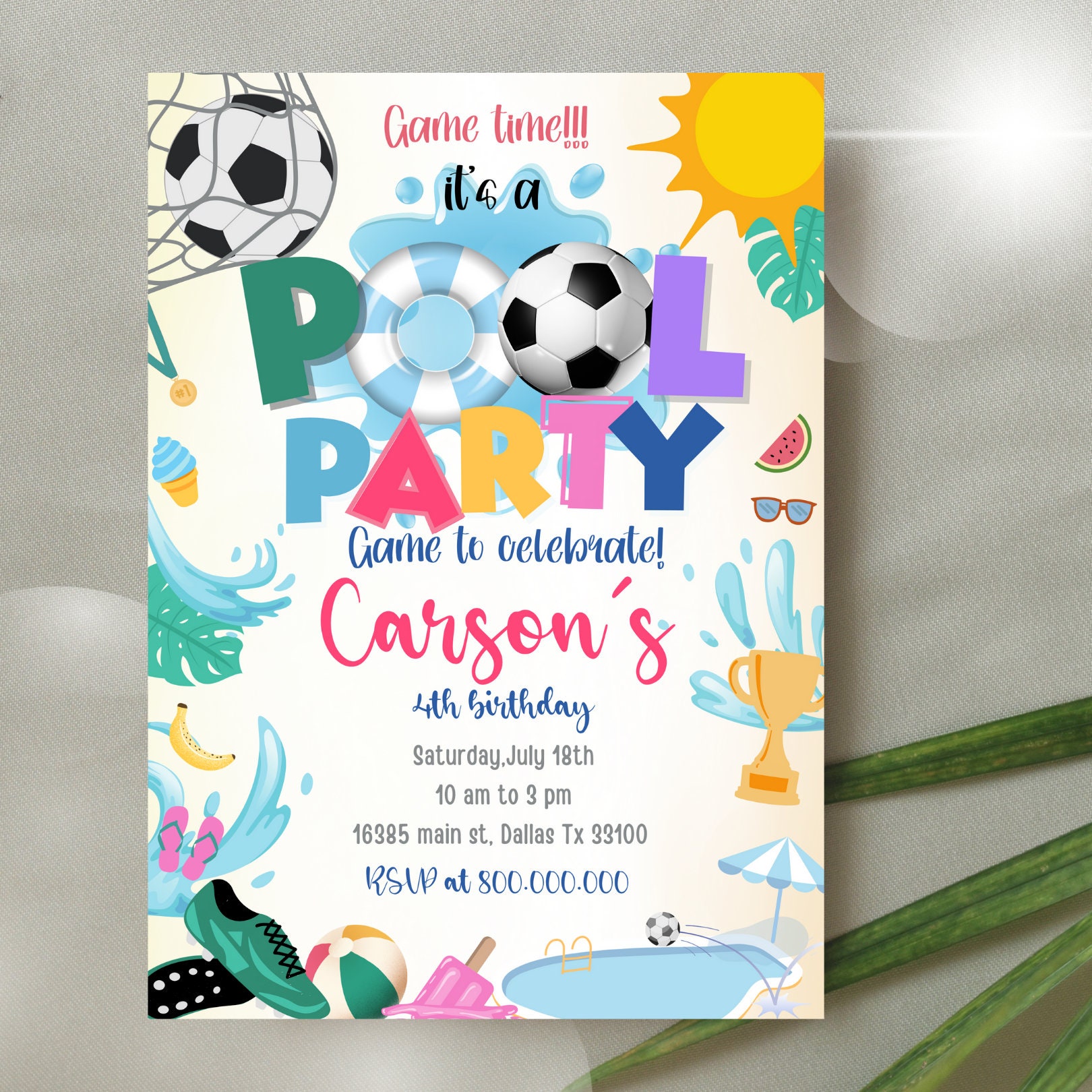 Editable and Printable Soccer Pool Party Invitation Template - Etsy ...