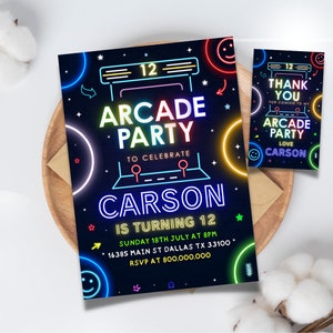 Editable Arcade Party Invitation, Gamer Party Invitation, Arcade ...