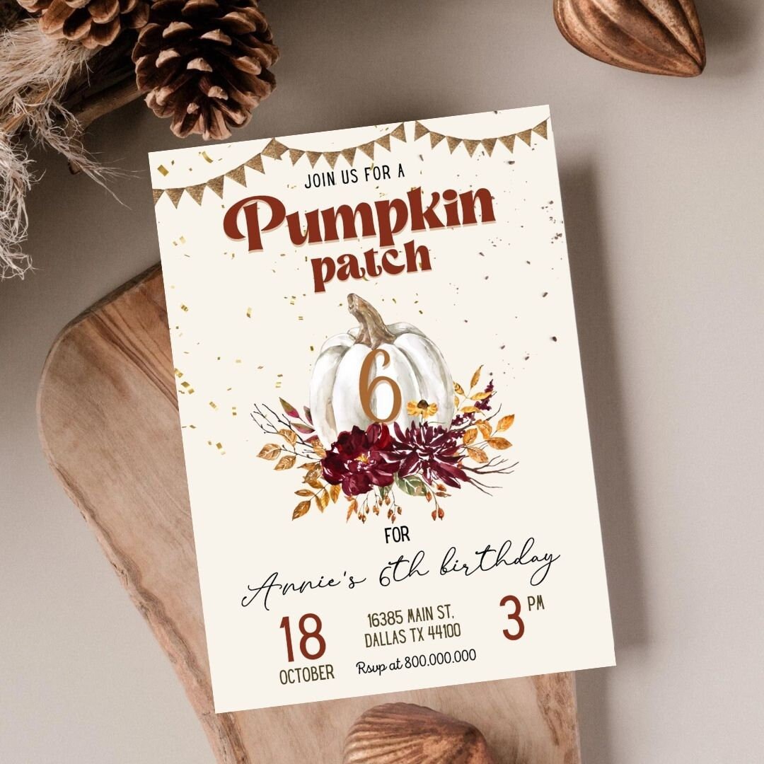 Editable Pumpkin Patch Any Age Birthday Bash Invitation Template, Fall ...