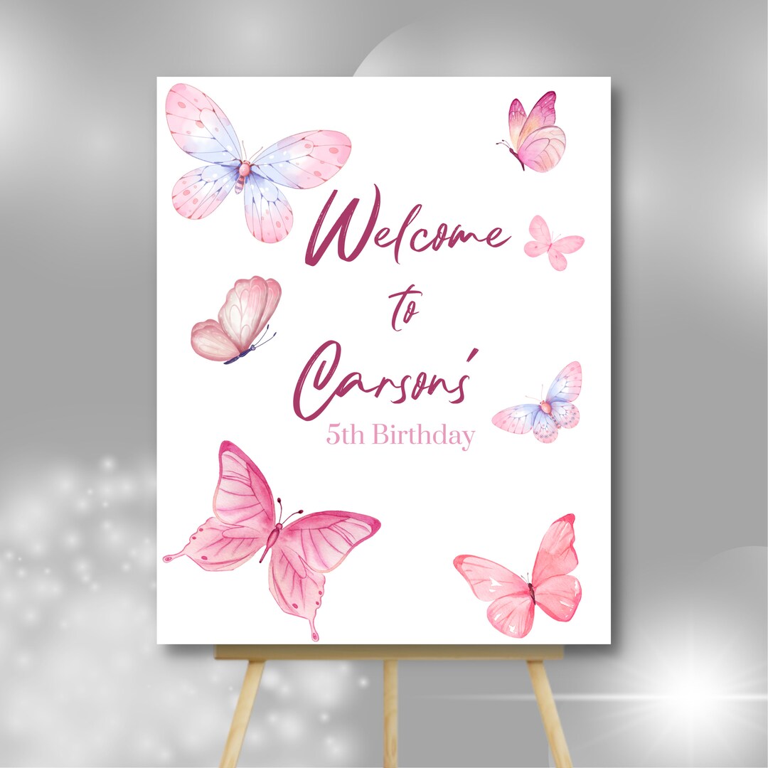 Editable Butterfly Birthday Welcome Sign Birthday Template, Our Little ...