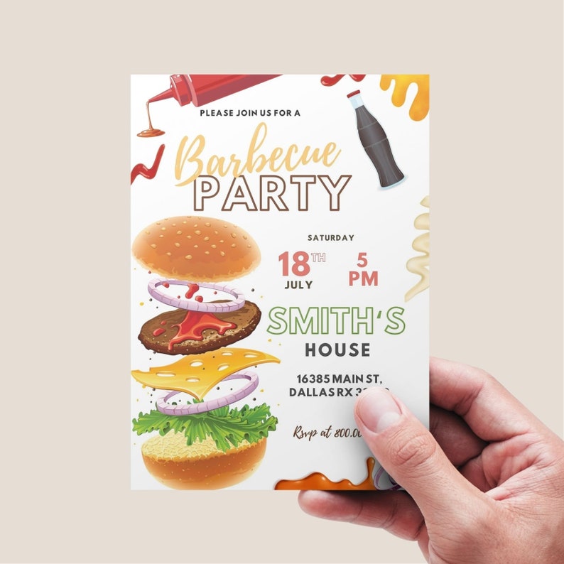 Editable and Printable BBQ Burger Party Invitation Template - Etsy