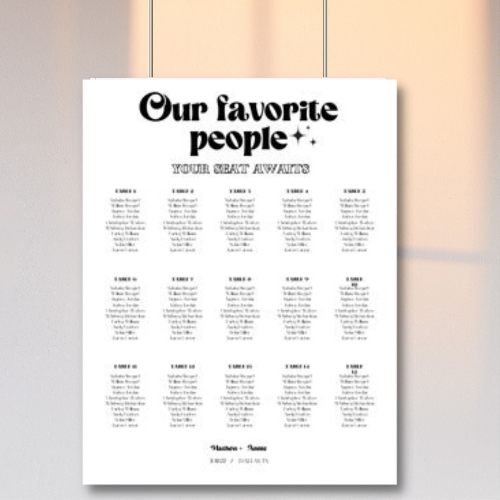 Modern Wedding Retro Theme Seating Chart Template, Retro Style ...